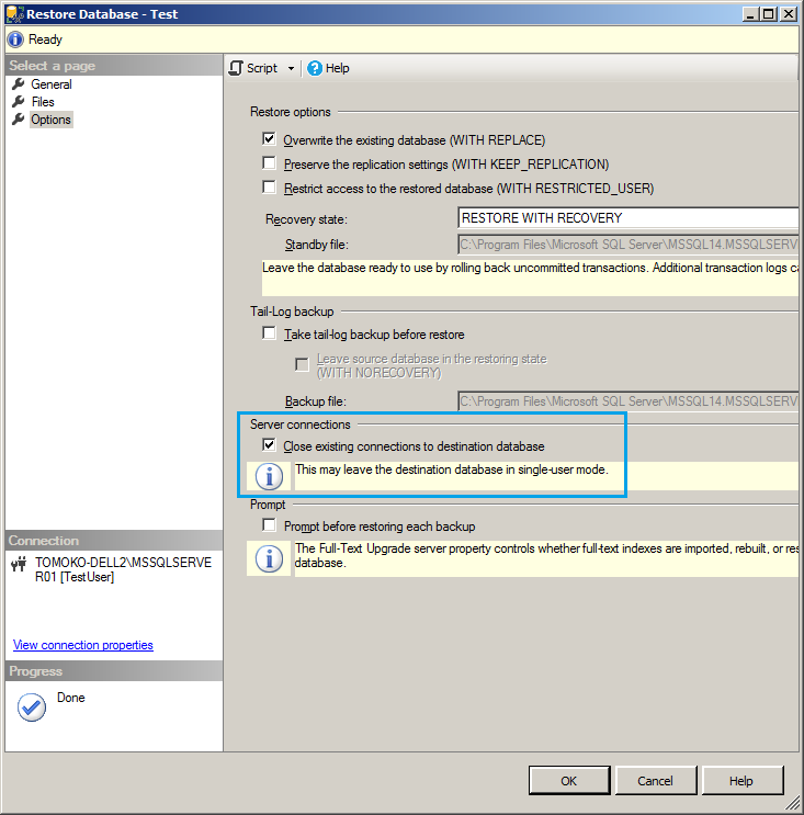 Sql Server 「データベースは使用中なので、排他アクセスを獲得できませんでした」 で復元の失敗時の対処方法 Sql Server